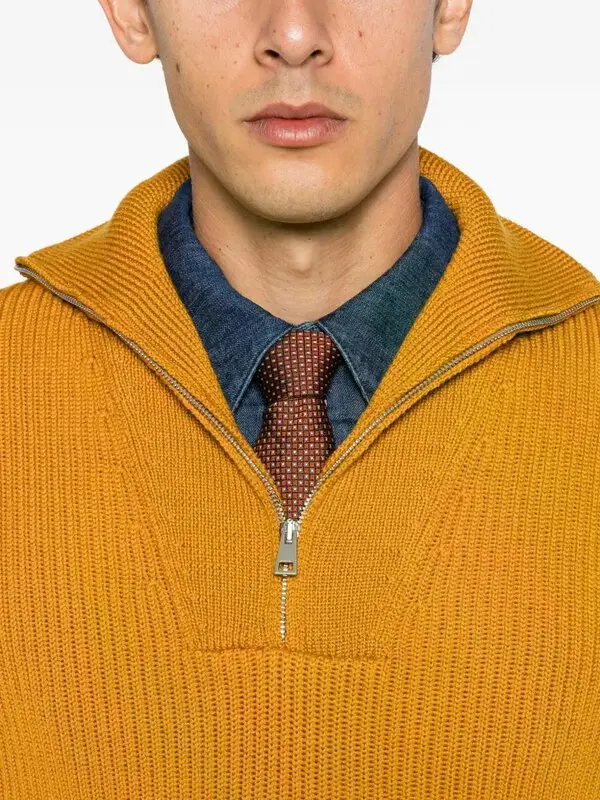 LUIGI GENTILE Ribbed-knit Half-zip Sweater