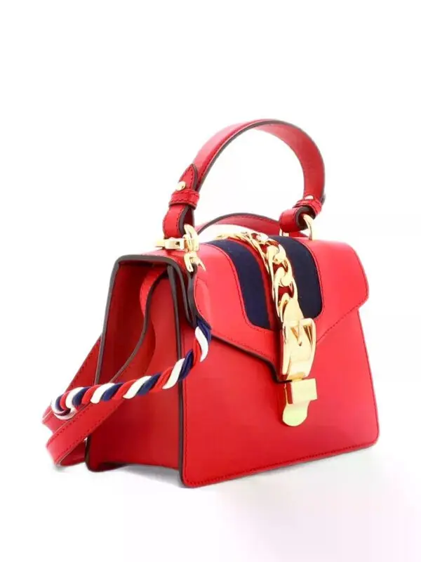 Gucci Sylvie Top Handle Bag Leather Mini Satchel - Red