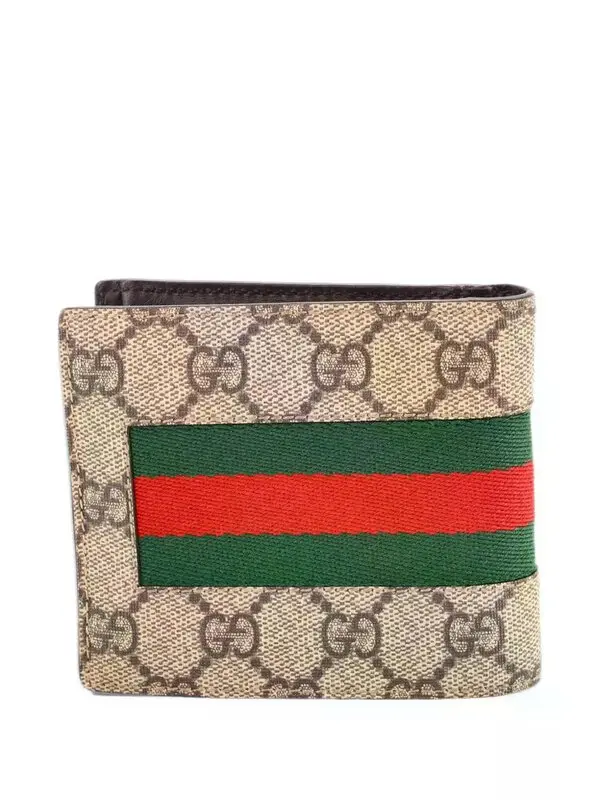 Gucci Web Bifold Wallet Gg Coated Canvas Small Wallets - Brown