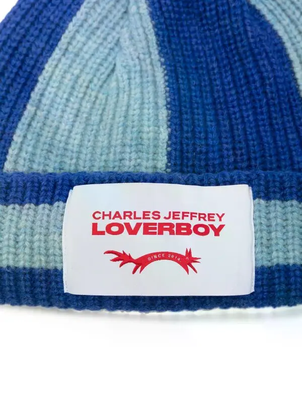 CHARLES JEFFREY Striped Pompom Beanie Hat