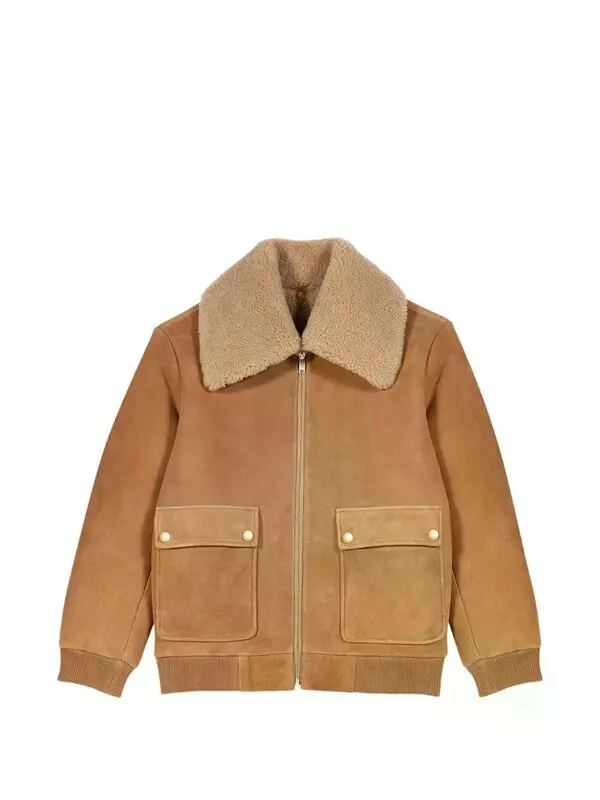 Maje Shearling-collar Zip-up Jacket - Neutrals