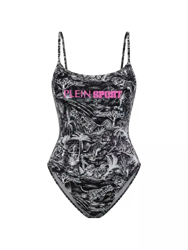 PLEIN SPORT Tiger-print Logo-print Swimsuit