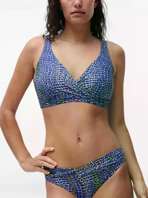 Chantelle Femilet Taula Snake-print Wrap-style Bikini Top - Blue
