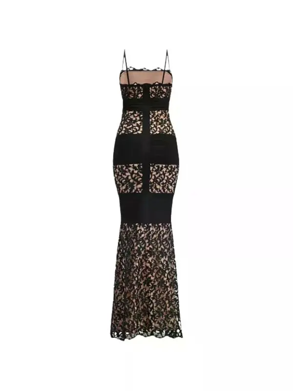 Herve Leger Marielle Guipure Lace Maxi Dress - Black