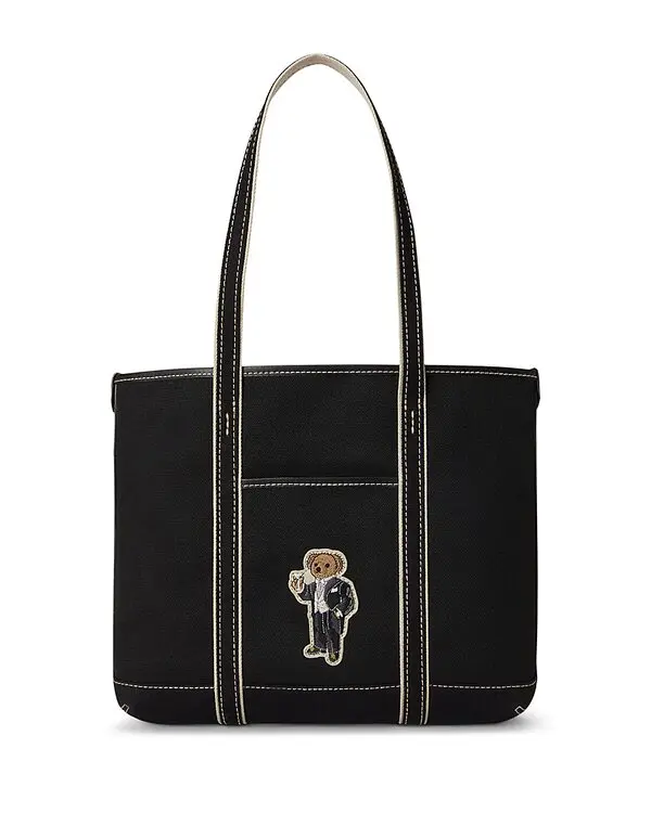 Polo Ralph Lauren Polo Bear Canvas & Leather Shopper Tote - Black