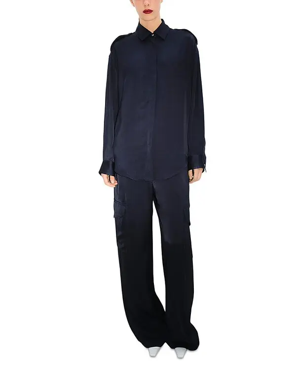 AGOLDE Shara Satin Wide Leg Cargo Pants - Navy