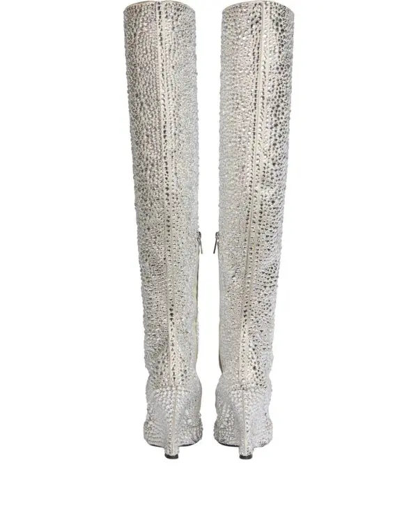 Balmain Wedge Thigh-high Satin Boots With Crystals