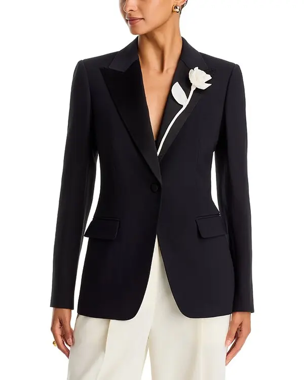 Lafayette 148 New York Rose Embellished Peak Lapel Blazer - Black