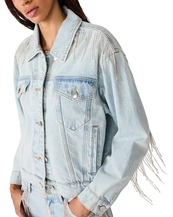 Steve Madden Clarke Crystal Fringe Denim Jacket