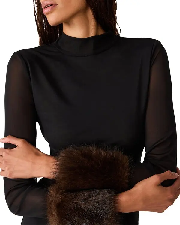Steve Madden Lilienne Sheer Faux Fur Trim Top