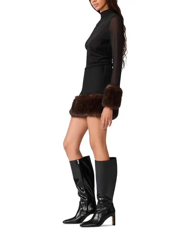 Steve Madden Lilienne Sheer Faux Fur Trim Top
