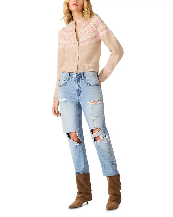 Steve Madden Harriet Fair Isle Cropped Crewneck Cardigan