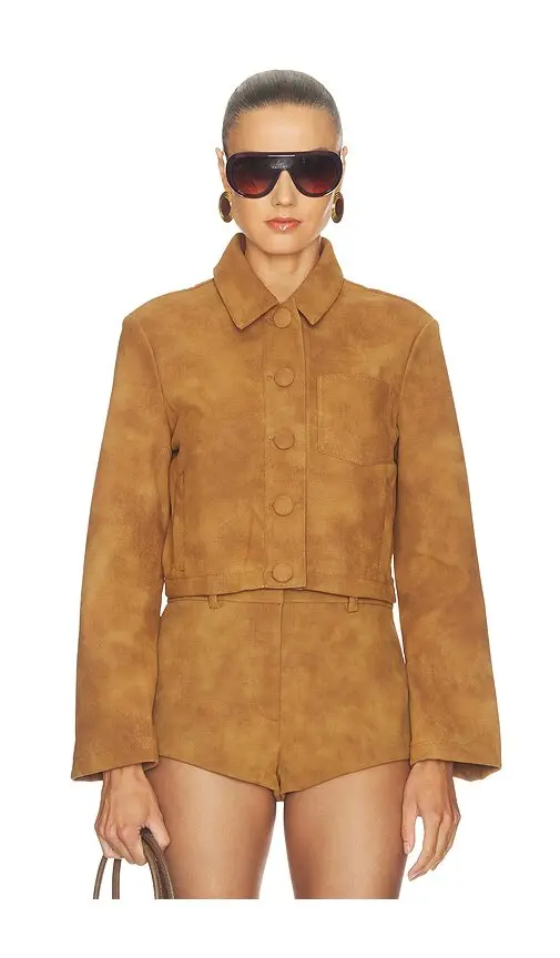 Bardot Lorenzo Croc Faux Suede Jacket In Brown - Camel