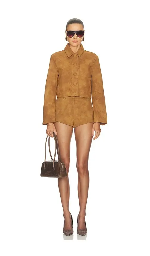 Bardot Lorenzo Croc Faux Suede Jacket In Brown