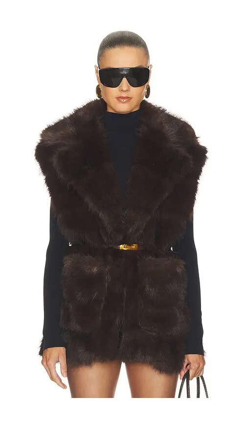 Bardot Brentley Faux Fur Vest In Chocolate