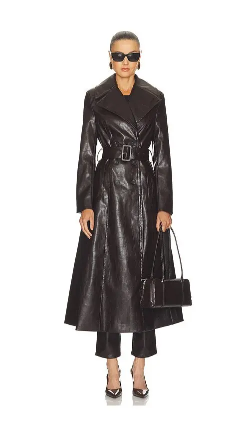 Bardot Andros Faux Croc Leather Coat In Purple - Deep Plum