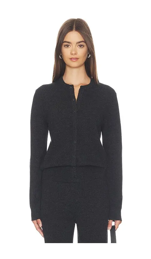 Naadam Atelier Cashmino High Neck Cardigan In Grey - Smoke