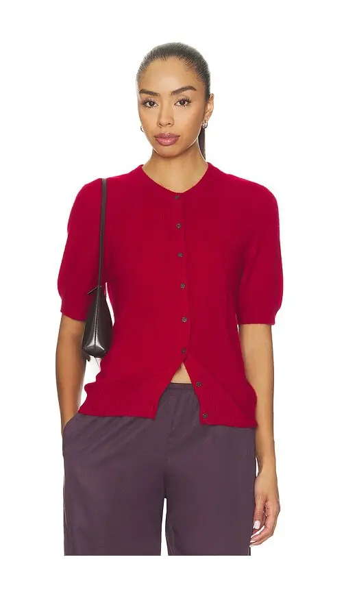 Naadam Atelier Costal Cashmere Short Sleeve Cardigan In Red - Ruby Red