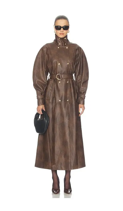 Bardot Milana Faux Leather Trench In Chocolate