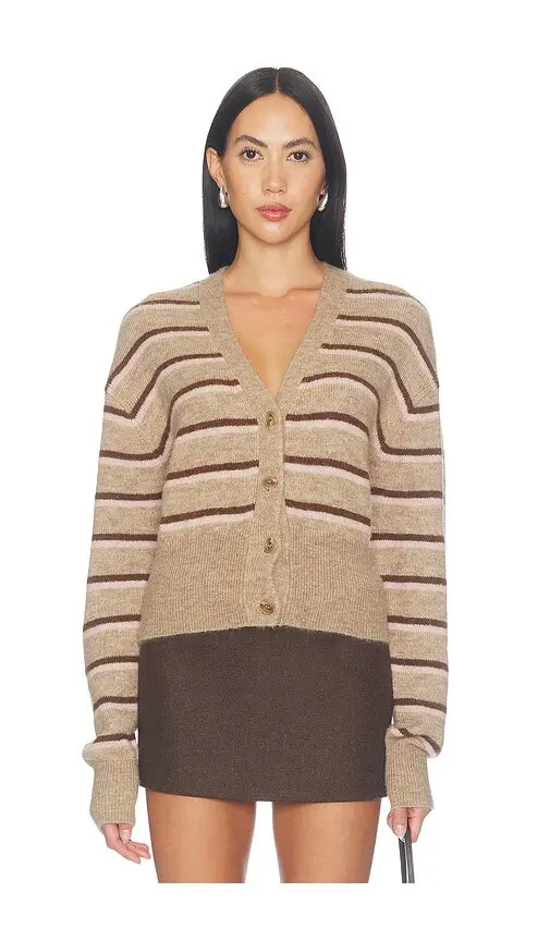 LOVERS AND FRIENDS Haidee Striped Cardigan In Brown - Camel Stripe