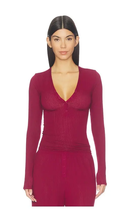 NEGATIVE UNDERWEAR Whipped Henley In Burgundy - Cassis