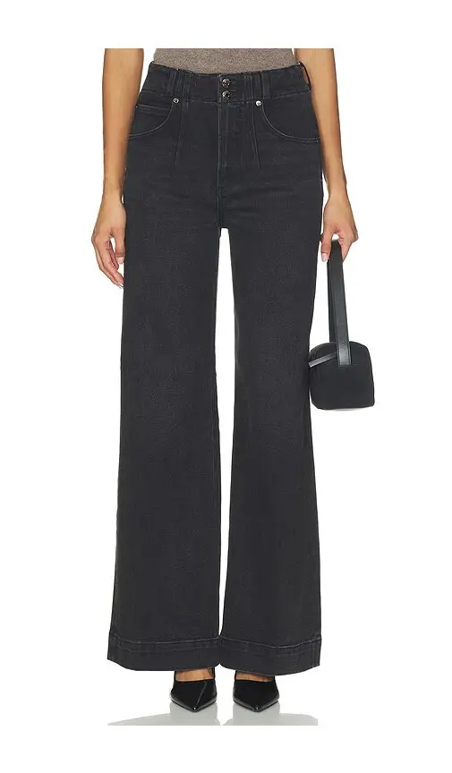 PISTOLA Lana Double Button Wide Leg Jeans In Black