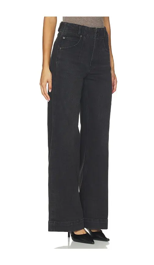 PISTOLA Lana Double Button Wide Leg Jeans In Black