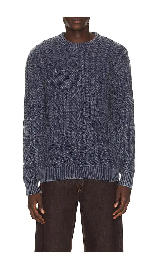 SCHOTT Stonewashed Patchwork Cotton Sweater In Blue