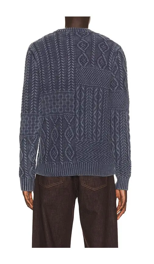 SCHOTT Stonewashed Patchwork Cotton Sweater In Blue