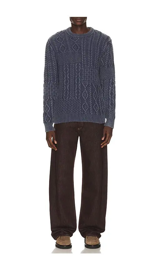 SCHOTT Stonewashed Patchwork Cotton Sweater In Blue