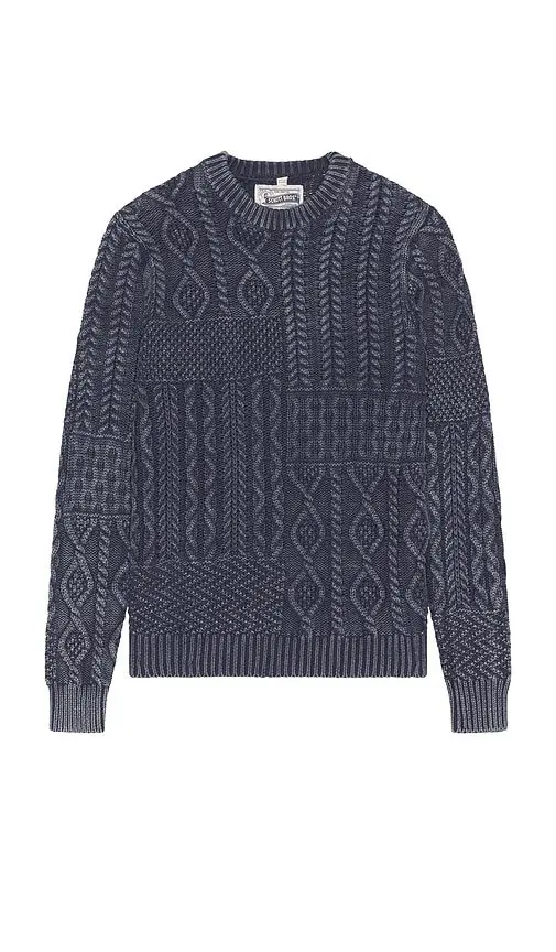SCHOTT Stonewashed Patchwork Cotton Sweater In Blue