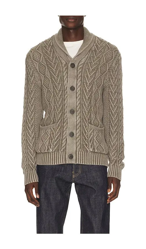 SCHOTT Cable Knit Cardigan In Green