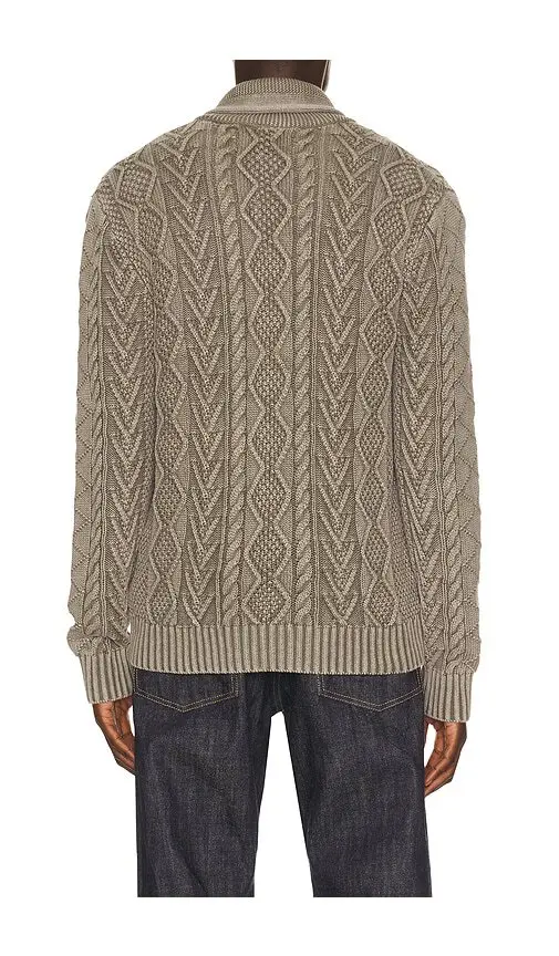 SCHOTT Cable Knit Cardigan In Green