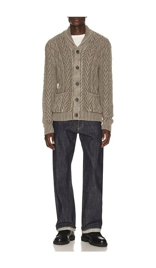 SCHOTT Cable Knit Cardigan In Green