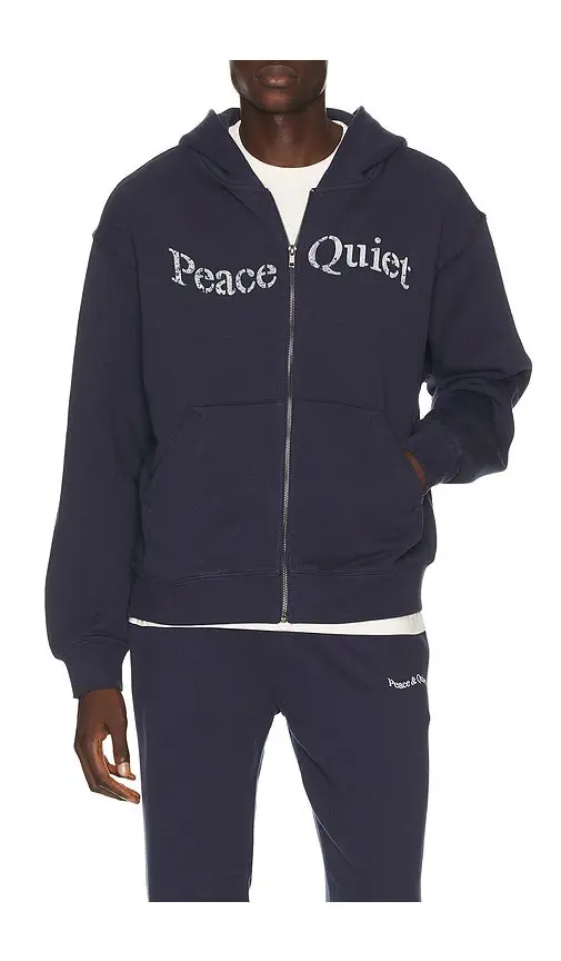 MUSEUM OF PEACE & QUIET Stencil Zip-up Hoodie In Blue - Navy