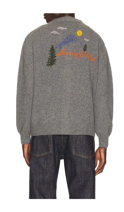 President's P's Wool Hand Embroidery Cardigan Sweater - Grey