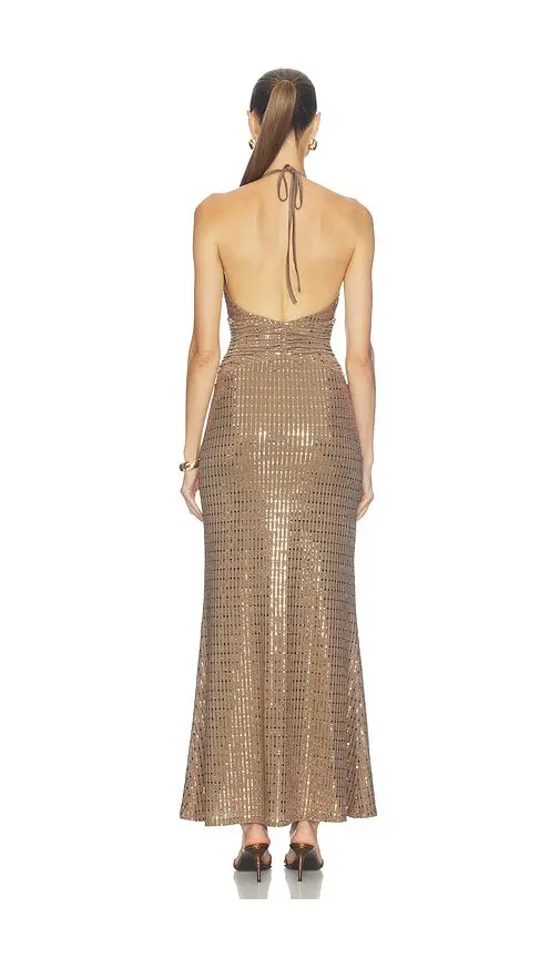 RUNAWAY THE LABEL Nara Deep V-neck Maxi Dress In Metallic