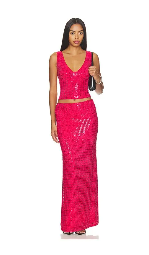 RUNAWAY THE LABEL Retta V-neck Top In Red
