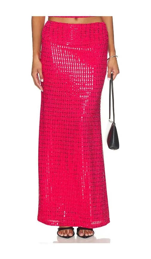 RUNAWAY THE LABEL Retta Ruched Waistband Maxi Skirt In Red