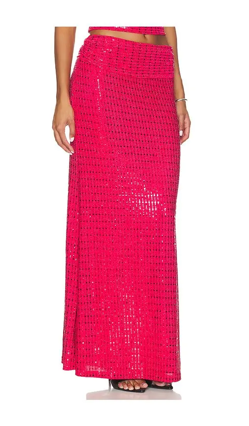RUNAWAY THE LABEL Retta Ruched Waistband Maxi Skirt In Red
