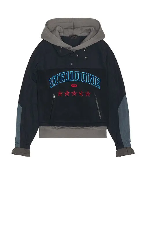 We11Done Layered Fleece Hoodie In Blue