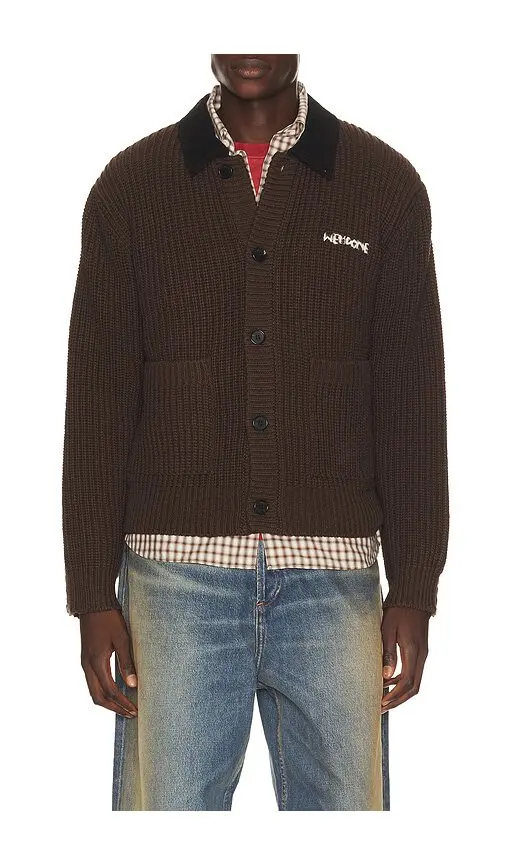 We11Done Contrast Collar Knit Cardigan - Brown
