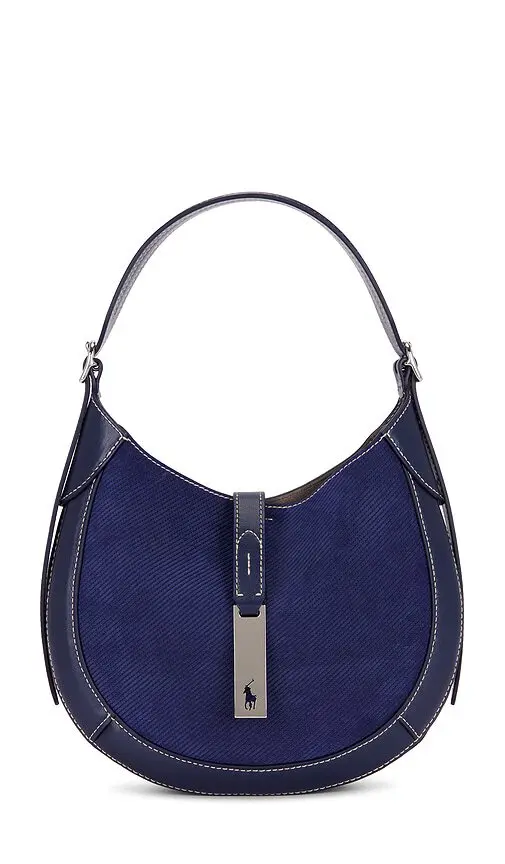 Polo Ralph Lauren Suede Leather Shoulder Bag In Navy