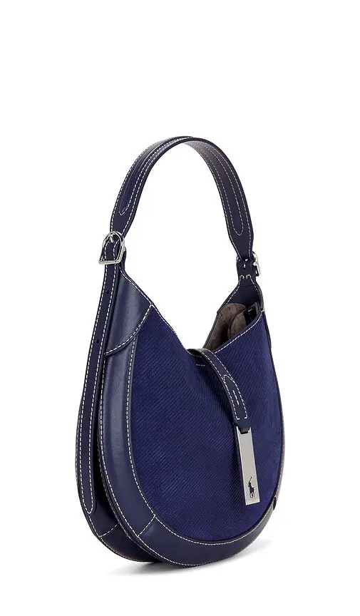Polo Ralph Lauren Suede Leather Shoulder Bag In Navy