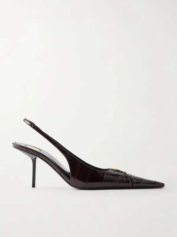 Saint Laurent Babylone 75 Logo-embellished Eel Slingback Pumps - Brown