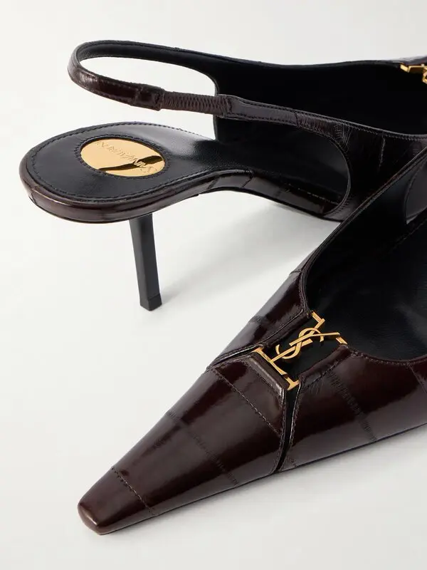 Saint Laurent Babylone 75 Logo-embellished Eel Slingback Pumps