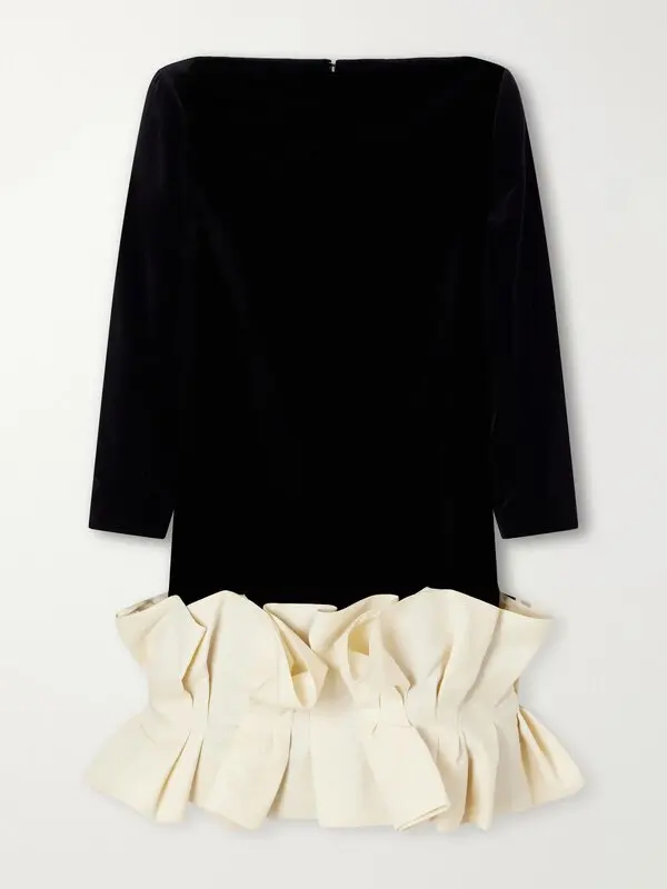 Khaite Valetta Two-tone Ruffled Cotton-velvet Mini Dress - Black