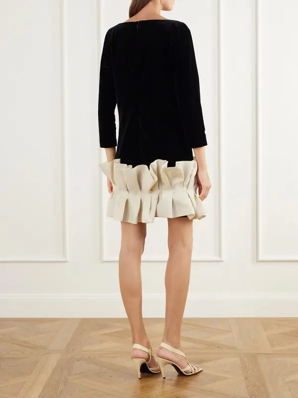 Khaite Valetta Two-tone Ruffled Cotton-velvet Mini Dress