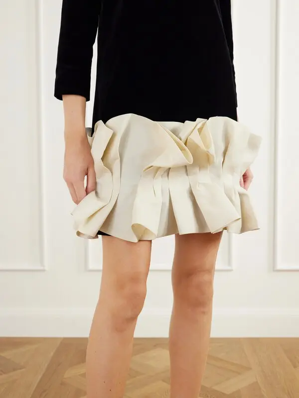 Khaite Valetta Two-tone Ruffled Cotton-velvet Mini Dress