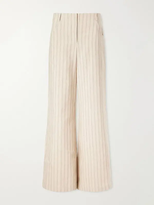TWP Demie Striped Linen And Cotton-blend Wide-leg Pants - Neutrals